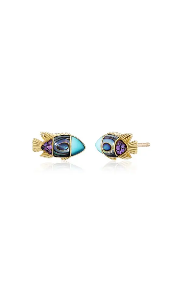EMILY P. WHEELER 18k Yellow Gold Fish Stud Earrings - Blue