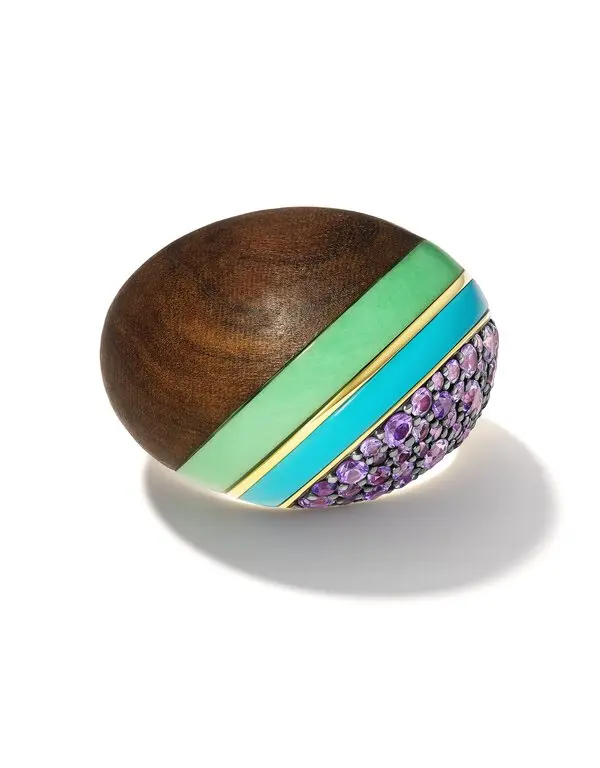 EMILY P. WHEELER 18k Yellow Gold Wooden Dome Ring With Amethyst - Purple