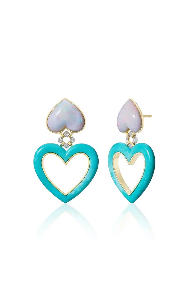 EMILY P. WHEELER 18k Yellow Gold Heart Flip Earrings, Turquoise And Opal - Blue