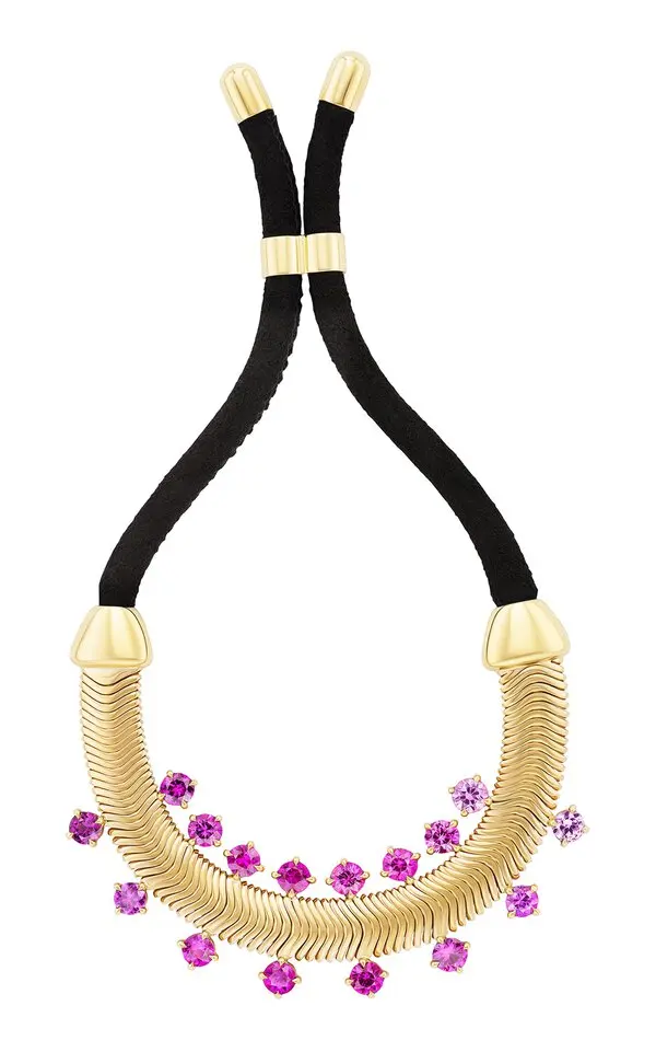 EMILY P. WHEELER 18k Yellow Gold Suede And Snake Chain Bracelet With Sapphire - Pink