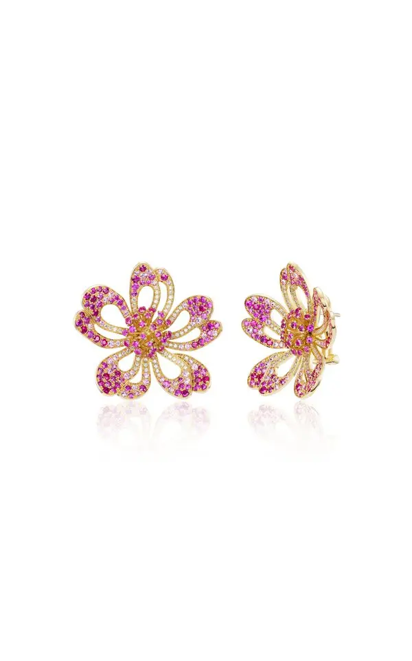 EMILY P. WHEELER 18k Yellow Gold Plumeria Earrings - Pink