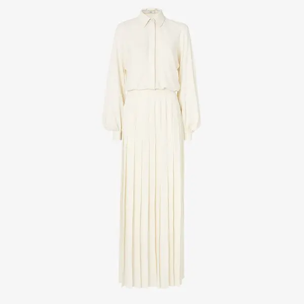 Fendi Ivory Silk Crêpe Shirt Dress With Pleated Skirt