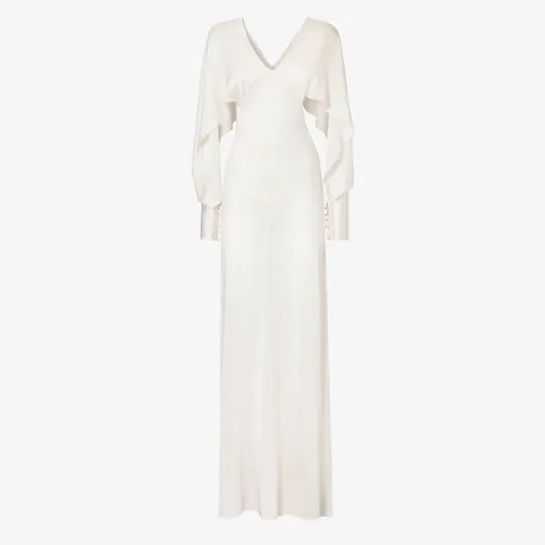 Fendi Ivory Silk Yarn Long Dress With Cape Sleeves