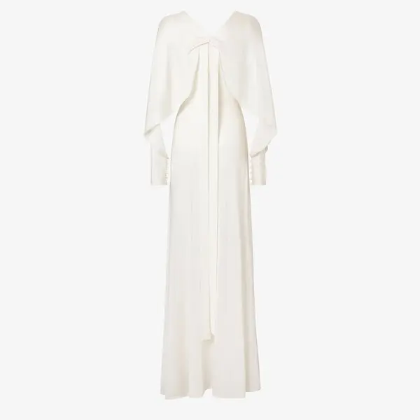 Fendi Ivory Silk Yarn Long Dress With Cape Sleeves