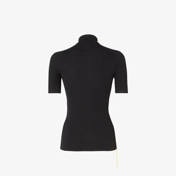 Fendi Ribbed Wool Polo Shirt With Embroidered Logo And Contrast Stitching