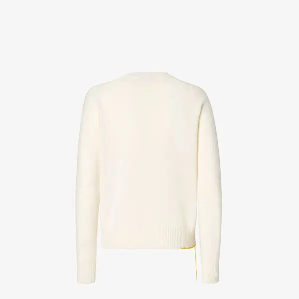 Fendi Ivory Cashmere V-neck Jumper With Embroidered Heart