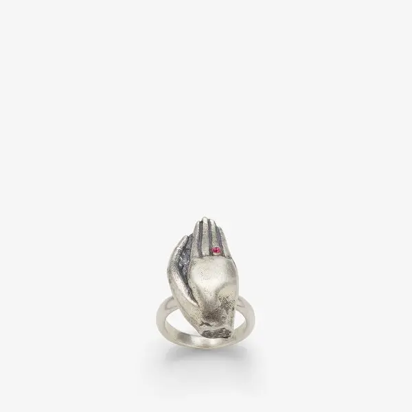 Fendi Mano" Ring With Ruby - Silver