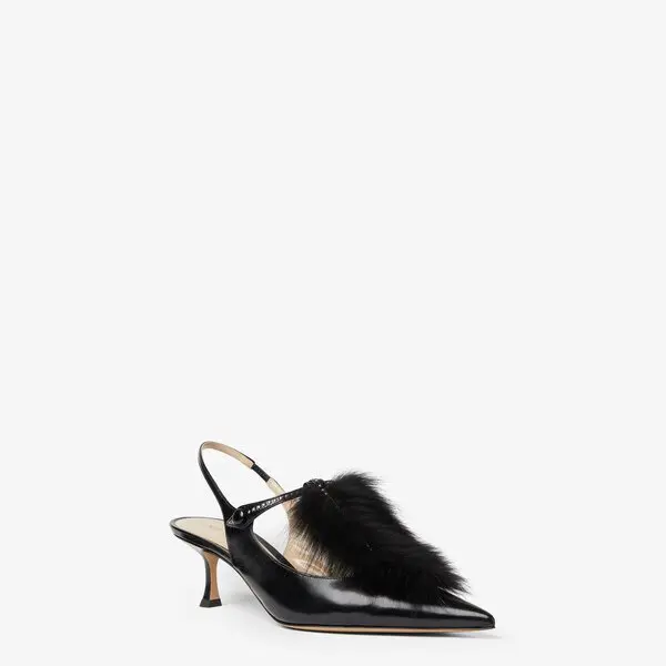 Fendi Noir Slingback "femmes Fatales" In Calfskin With Fox Fur