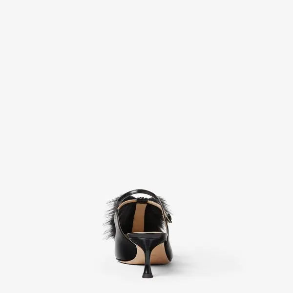 Fendi Noir Slingback "femmes Fatales" In Calfskin With Fox Fur