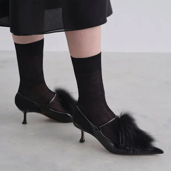 Fendi Noir Slingback "femmes Fatales" In Calfskin With Fox Fur