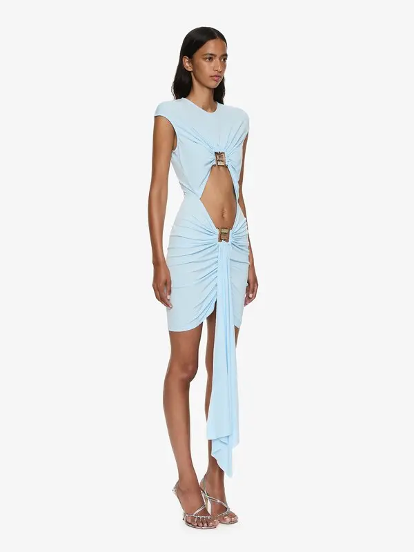 Christopher Esber Bezel Quartz Disconnect Short Sleeve Mini Dress