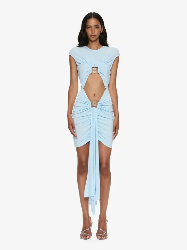 Christopher Esber Bezel Quartz Disconnect Short Sleeve Mini Dress - Lago Blue