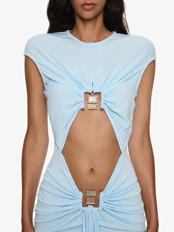 Christopher Esber Bezel Quartz Disconnect Short Sleeve Mini Dress - Lago Blue