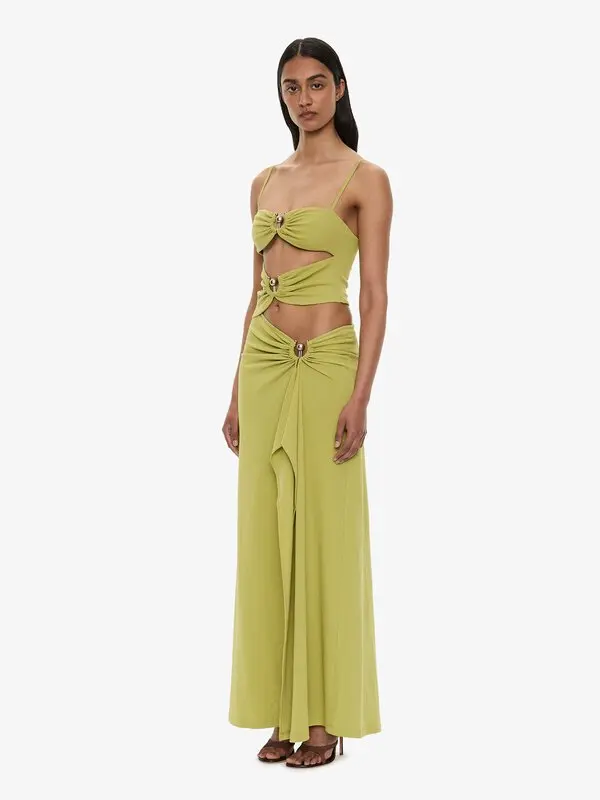 Christopher Esber Orbit Ruched Disconnect Cascade Dress - Dypsis Green