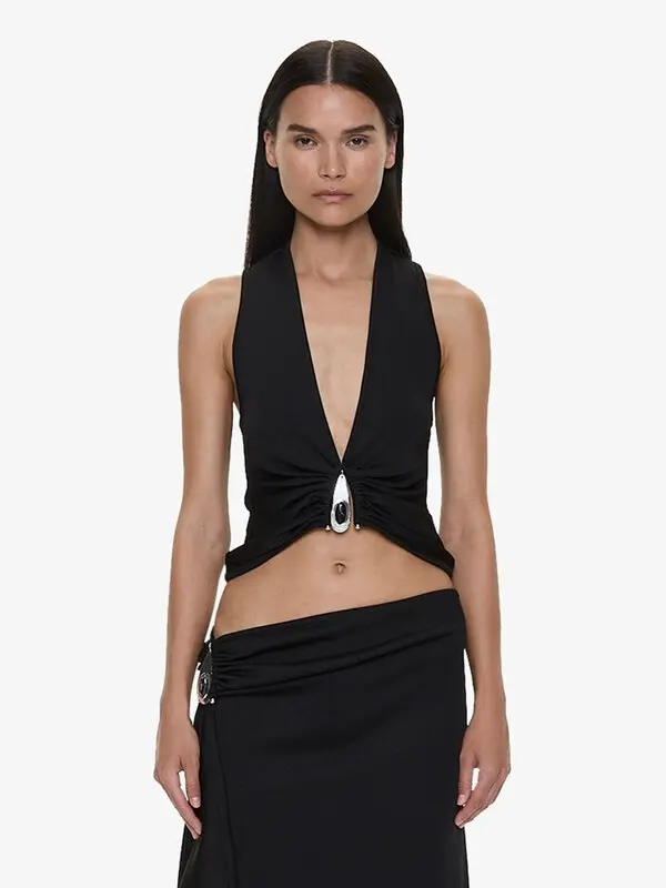 Christopher Esber Crystal Pendant Halter Tank - Black
