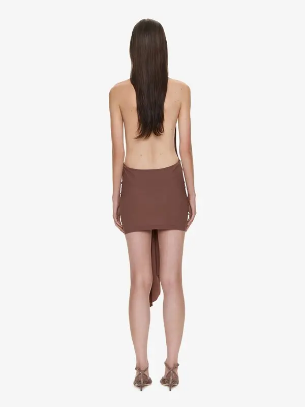 Christopher Esber Pierced Orbit Halter Drape Mini Dress - Husk Brown