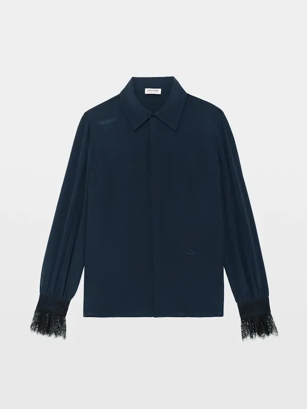 Zadig&Voltaire Thely Silk Shirt With Lace Cuffs - Encre
