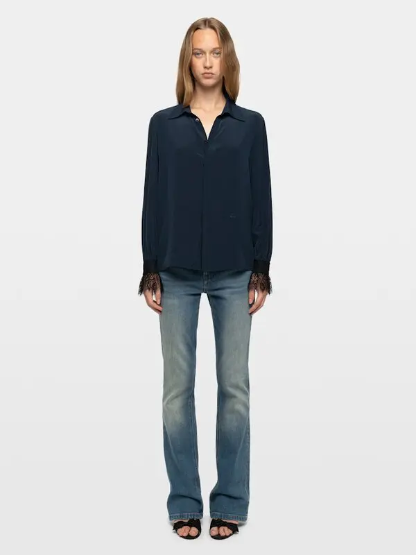 Zadig&Voltaire Thely Silk Shirt With Lace Cuffs - Encre