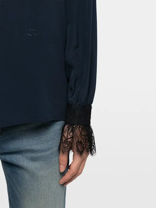 Zadig&Voltaire Thely Silk Shirt With Lace Cuffs - Encre