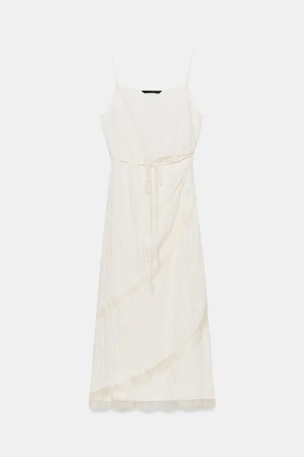 Zara Lace Trim Midi Slip Dress - Ecru
