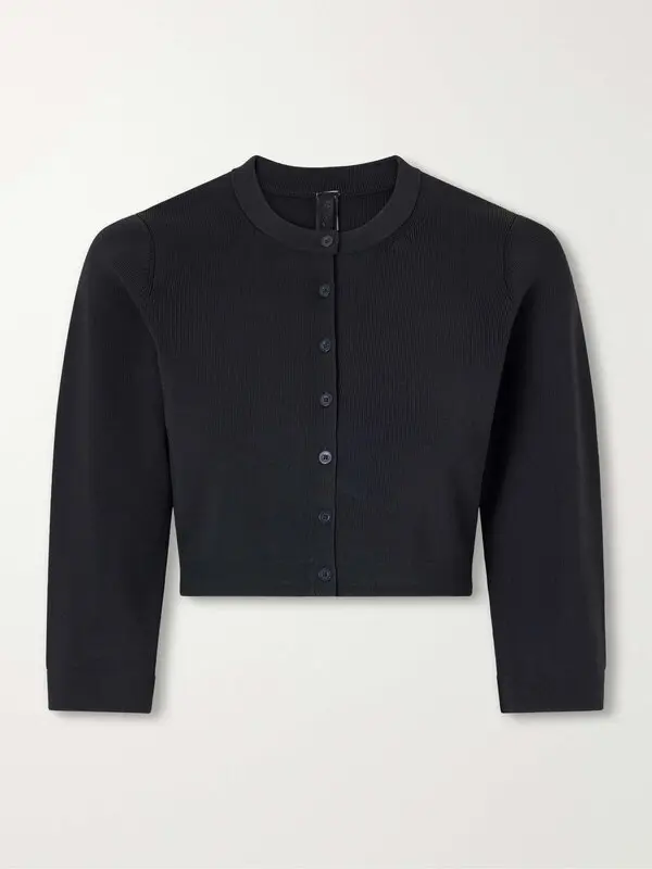 SKIMS Refined Knit Cropped Ribbed Stretch-jersey Cardigan Obsidian - Black