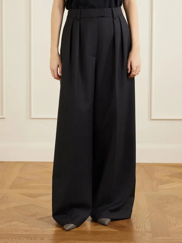 ANINE BING Lou Pleated Woven Wide-leg Pants