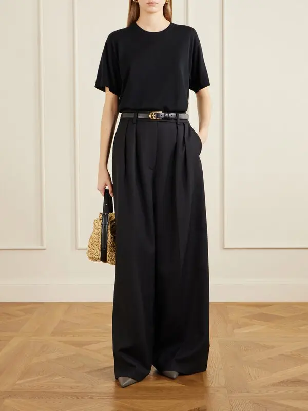 ANINE BING Lou Pleated Woven Wide-leg Pants