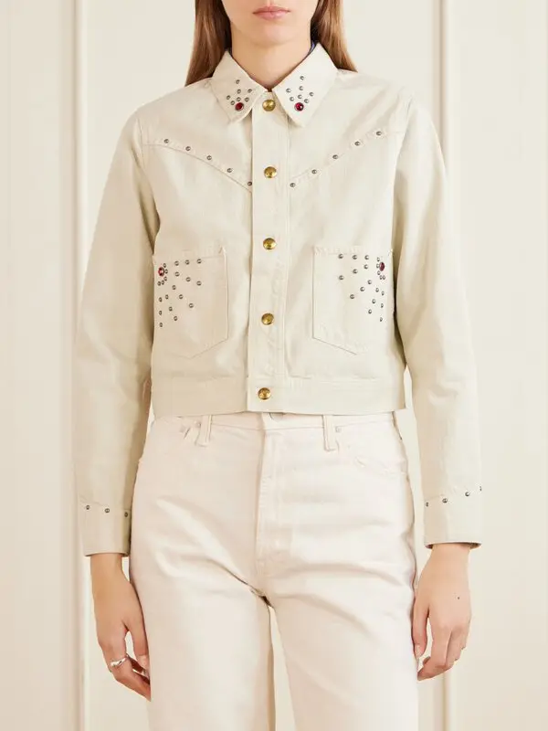 Ralph Lauren Cropped Embellished Denim Jacket