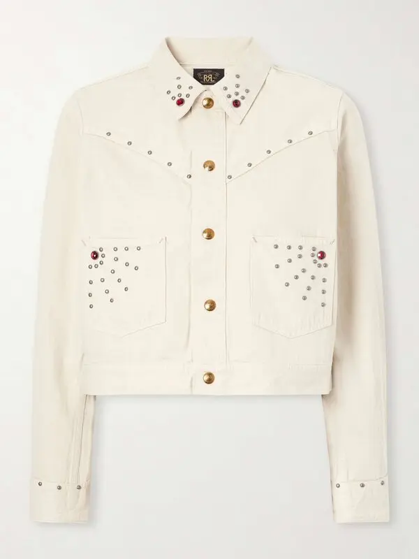 Ralph Lauren Ida Cropped Embellished Denim Jacket