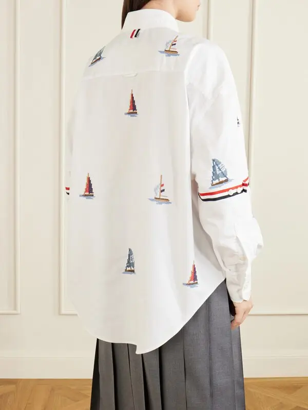 Thom Browne Embroidered Sailboat Cotton Shirt