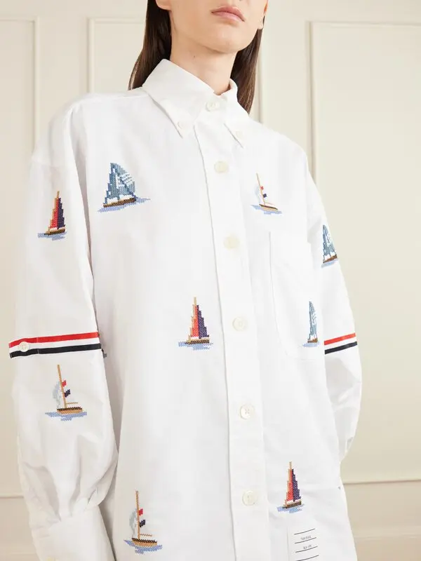 Thom Browne Embroidered Sailboat Cotton Shirt