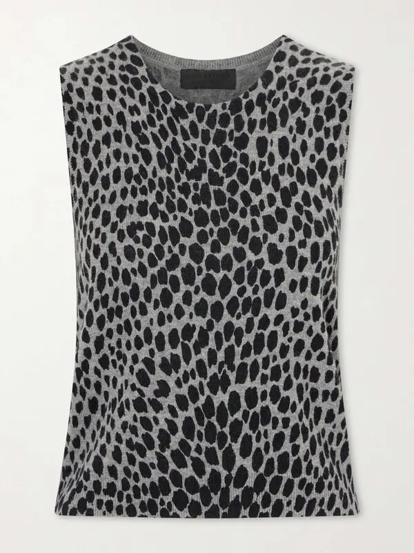 NILI LOTAN Nessa Leopard-jacquard Cashmere Tank - Light Gray