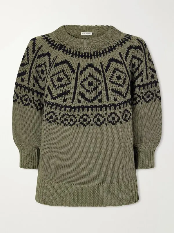 Altuzarra Howard Intarsia-knit Cotton-blend Sweater - Green