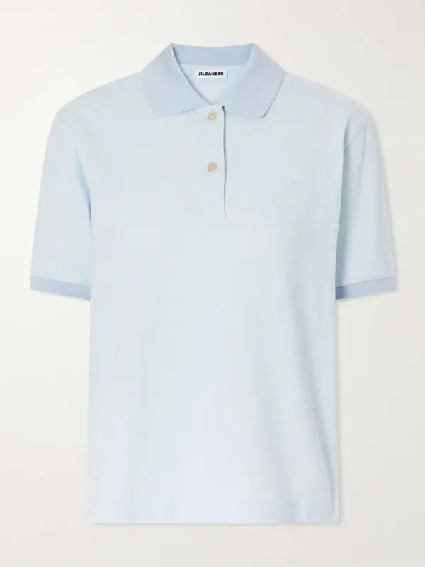 JIL SANDER Logo-embroidered Cotton-piqué Polo Shirt - Light Blue