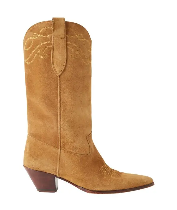 NILI LOTAN Towns Embroidered Suede Knee High Boots - Brown