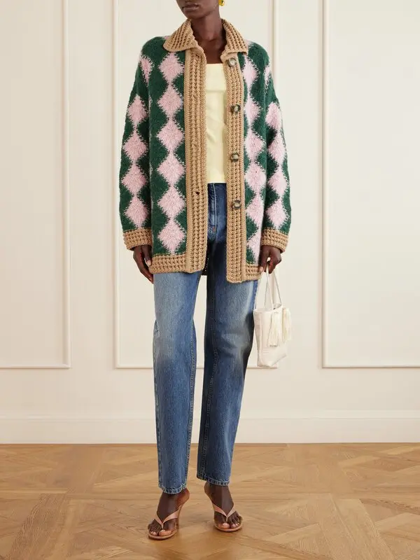 La DoubleJ Bowling Intarsia-knit Wool-blend Cardigan - Multi