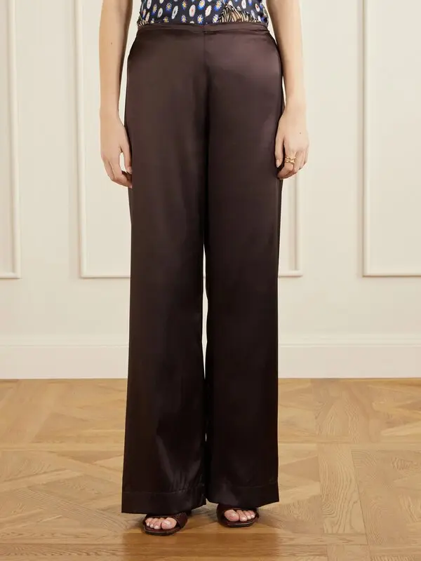 Staud Silk-dupioni Wide-leg Trousers - Brown