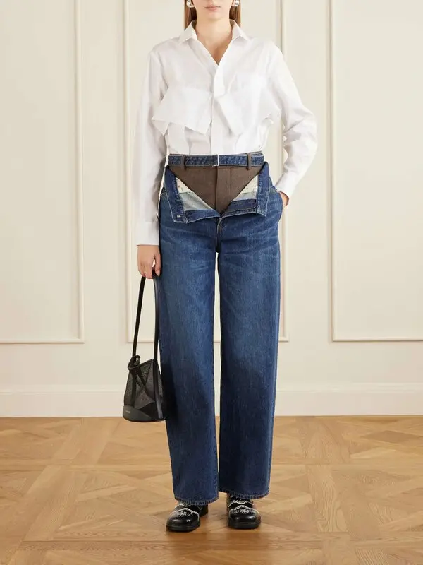 Sacai Wide-leg Denim And Wool-flannel Pants