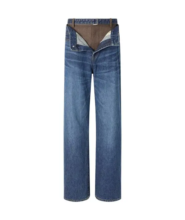 Sacai Wide-leg Denim And Wool-flannel Pants