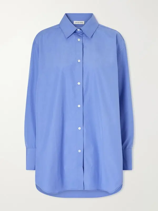 ANINE BING Plaza Cotton Poplin Shirt - Blue