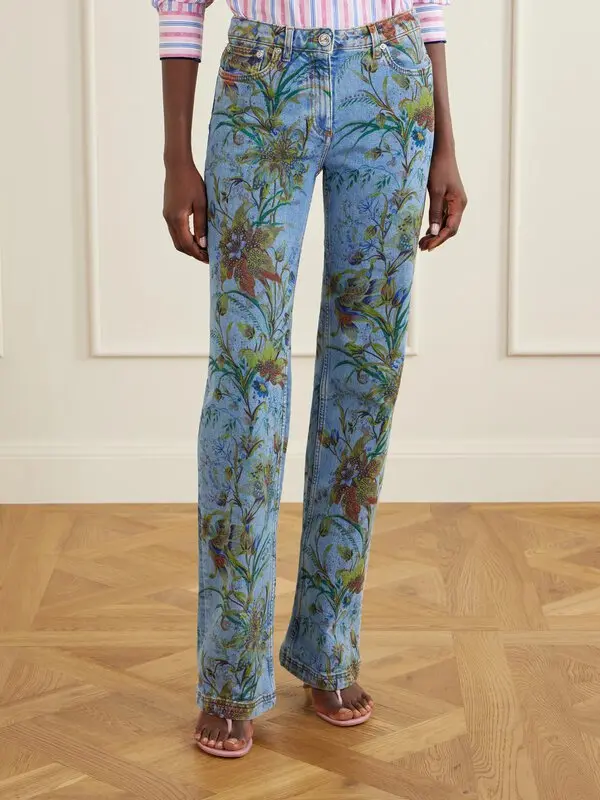 Etro Floral Print Straight Leg Jeans