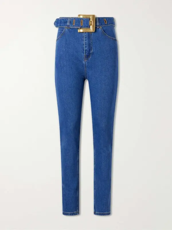 Balmain Belted High-waist Straight-leg Jeans - Dark Denim