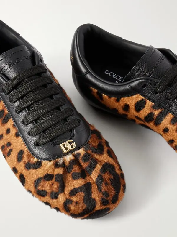 Dolce & Gabbana Leopard-print Plush And Leather Sneakers