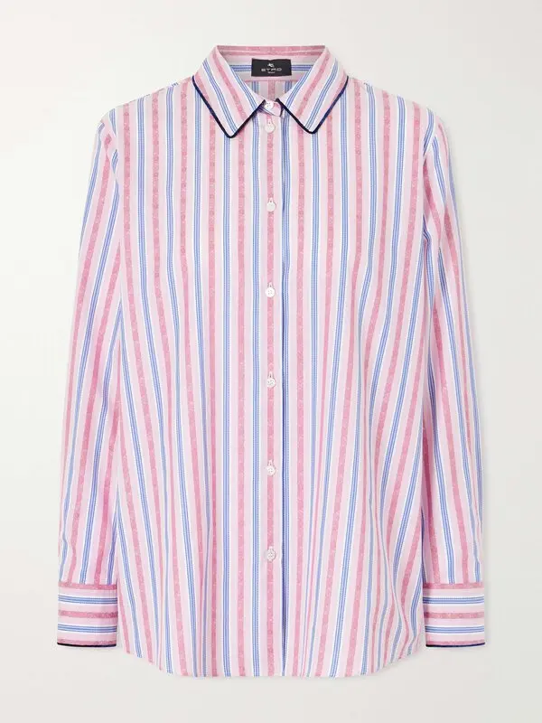 Etro Striped Floral-jacquard Cotton-poplin Shirt - Red