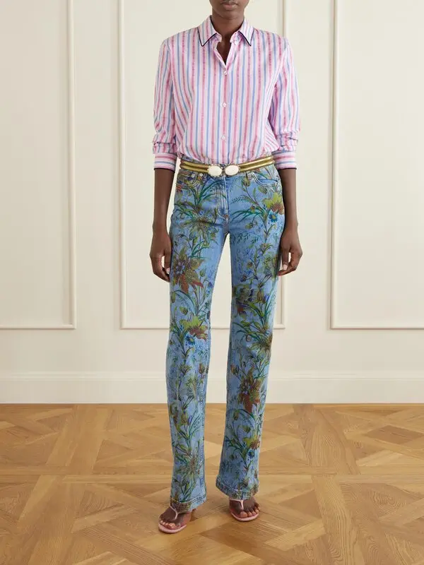 Etro Striped Floral-jacquard Cotton-poplin Shirt