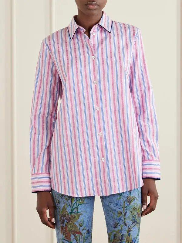 Etro Striped Floral-jacquard Cotton-poplin Shirt