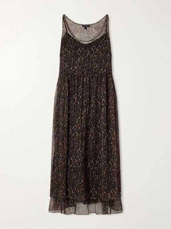R13 Gathered Tiered Animal-print Silk-chiffon Midi Dress - Brown