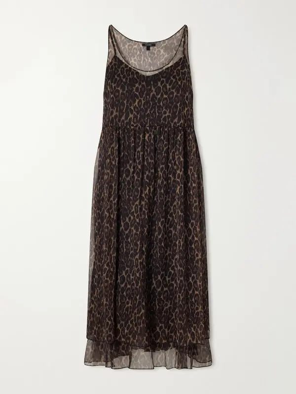R13 Gathered Tiered Animal-print Silk-chiffon Midi Dress - Brown
