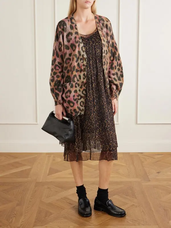 R13 Gathered Tiered Animal-print Silk-chiffon Midi Dress