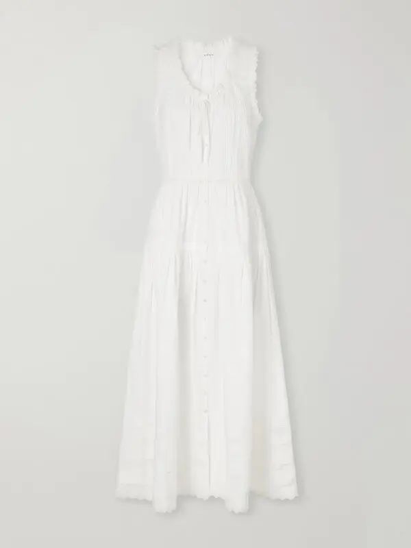 DÔEN Hortense Embroidered Organic Cotton Midi Dress - White